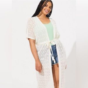 torrid | Sweaters | Torrid Crochet Duster Short Sleeve Tie Waist ...